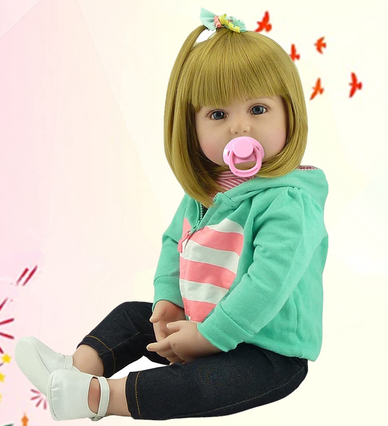 Pedolltree Lovely Handmade Soft Silicone Reborn Toddler Girl Dolls Golden Hair 24 Inch 60cm Realistic Looking Newborn Vinyl Dolls Toddler Toy for Kid Xmas Gift