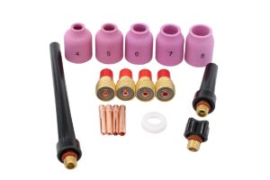 xtremeamazing tig welding torch consumables cup gas lens and collet gasket back cap kit for wp 9 20 25 t32 1/16 3/32 1/8 set of 17