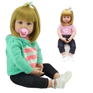 pedolltree lovely handmade soft silicone reborn toddler girl dolls golden hair 24 inch 60cm realistic looking newborn vinyl dolls toddler toy for kid xmas gift