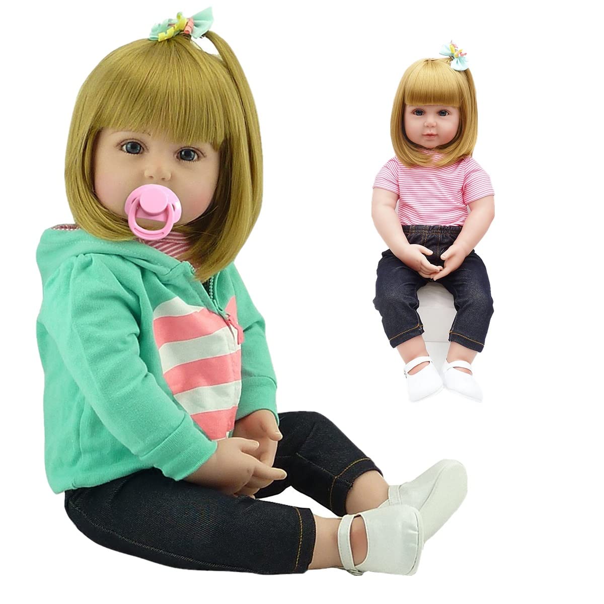 Pedolltree Lovely Handmade Soft Silicone Reborn Toddler Girl Dolls Golden Hair 24 Inch 60cm Realistic Looking Newborn Vinyl Dolls Toddler Toy for Kid Xmas Gift