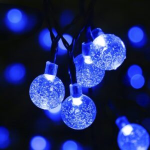 wonfast solar string lights, 20ft 30 led crystal ball solar powered outdoor globe fairy string lights for homes,christmas,gardens,wedding,party decoration (blue)