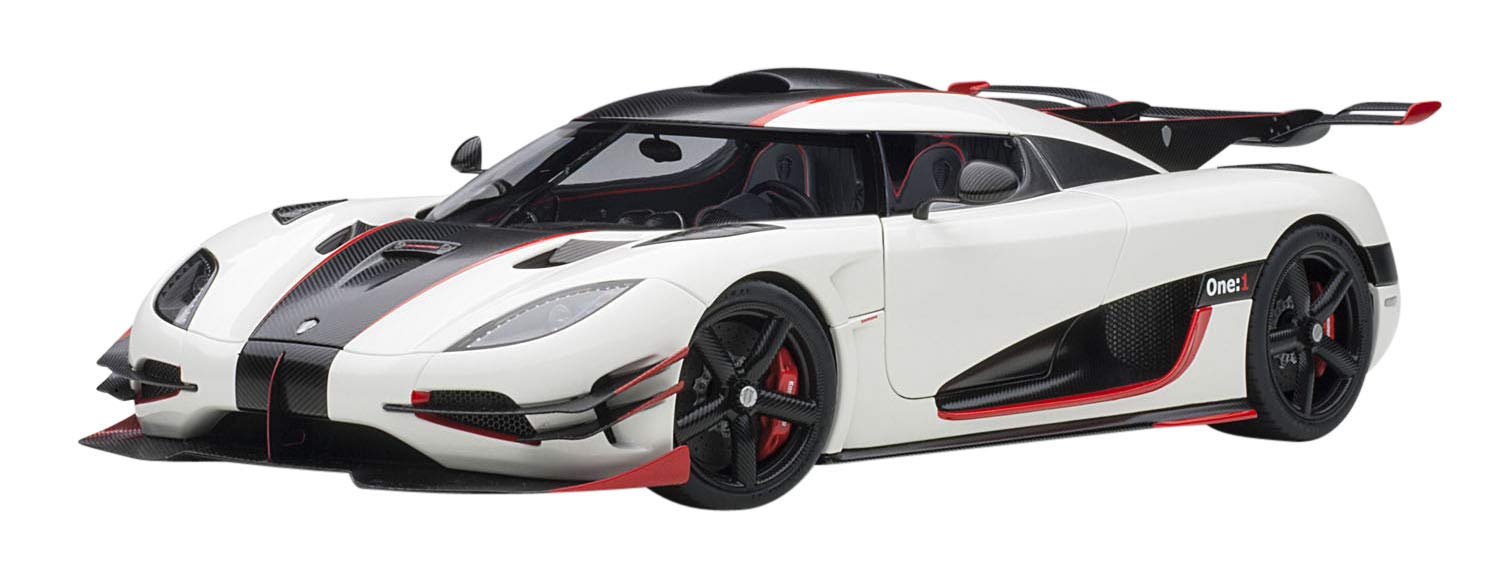 AUTOart Koenigsegg One: 1 Pebble White and Carbon Black with Red Accents 1/18 Model Car 79016