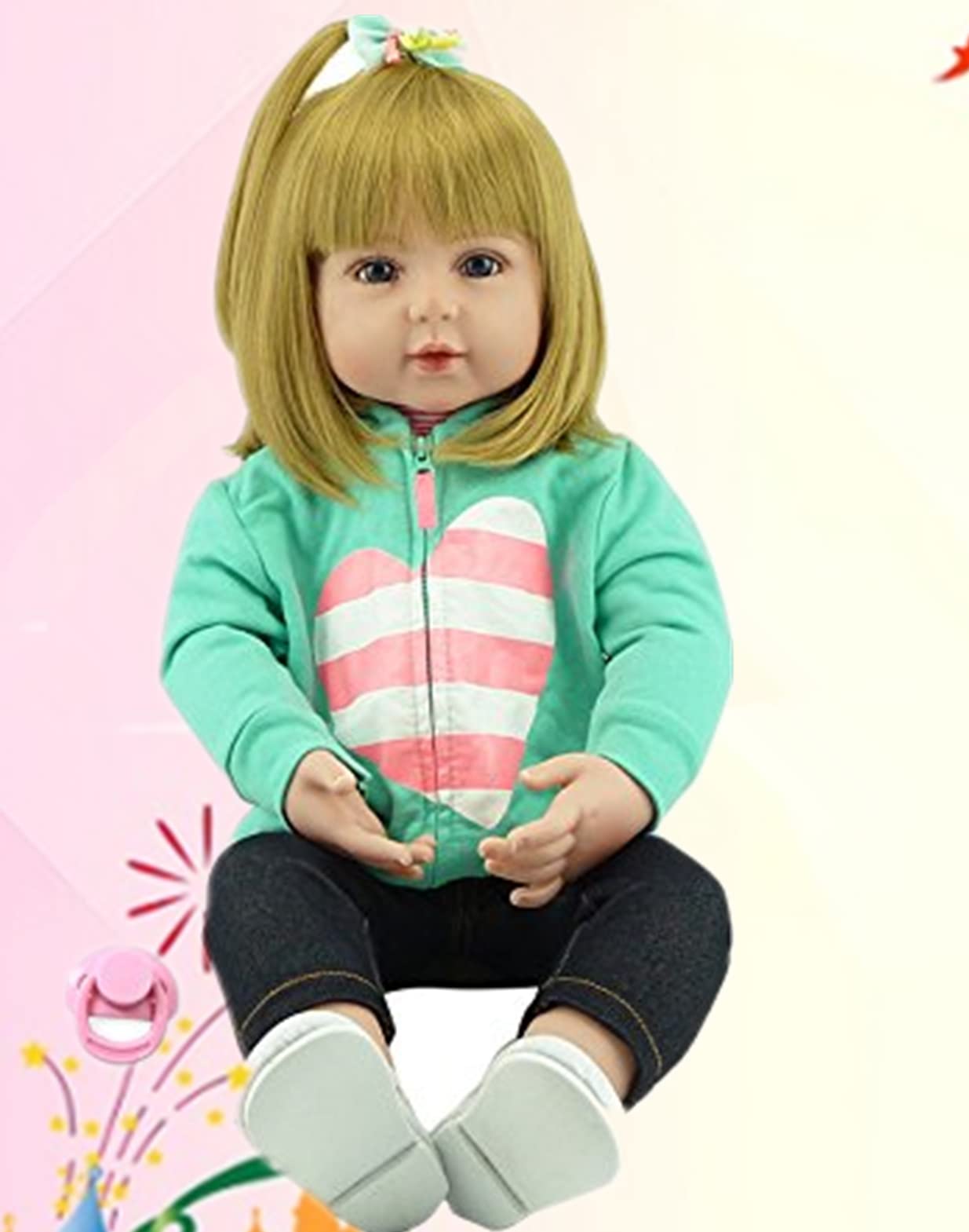 Pedolltree Lovely Handmade Soft Silicone Reborn Toddler Girl Dolls Golden Hair 24 Inch 60cm Realistic Looking Newborn Vinyl Dolls Toddler Toy for Kid Xmas Gift