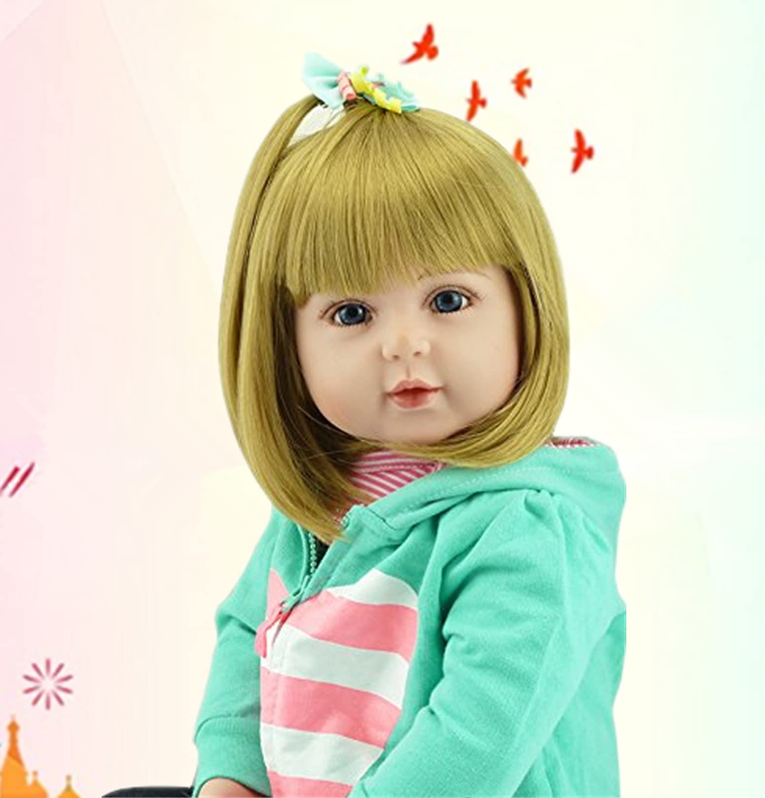 Pedolltree Lovely Handmade Soft Silicone Reborn Toddler Girl Dolls Golden Hair 24 Inch 60cm Realistic Looking Newborn Vinyl Dolls Toddler Toy for Kid Xmas Gift