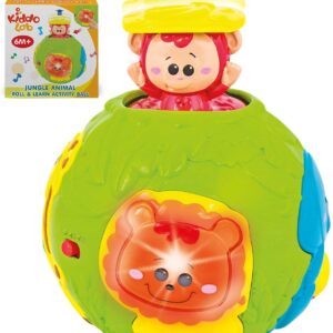 Jungle Animal Roll & Learn Fun Baby Activity Ball. Activity Center with Light, Sounds and Music. Crawling Toys for 6 month old and up boys. Electronic Playtime Light Up Monkey Ball Toy for Toddlers