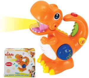 kiddolab tikki the dino - dinosaur toy with voice changer, recording, playback microphone & colorful light for toddlers. children's birthday gift ages for 2,3,4 years old