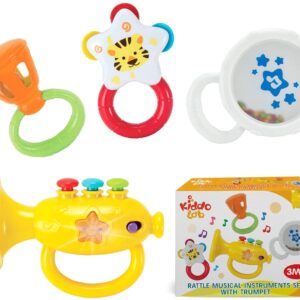 KiddoLab Musical Instruments Set with an Electronic Trumpet and Rattles for Babies. Toddler Learning Toys for Early Development. First Infant Music Toy for 3 to 18 Months Old