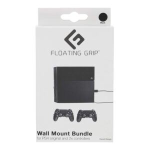 ps4 / playstation 4 wall mount system by floating grip - wall mount hanging kit for displaying ps4 and 2x controllers on the wall (bundle: fits ps4 + 2x controllers, black)