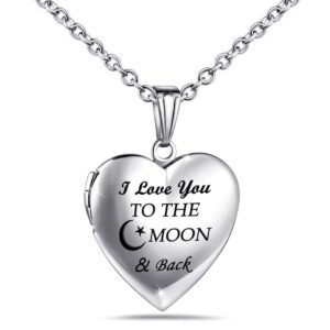 youfeng love heart locket necklace that holds pictures engraved always in my heart memories photo lockets (moon & back locket)