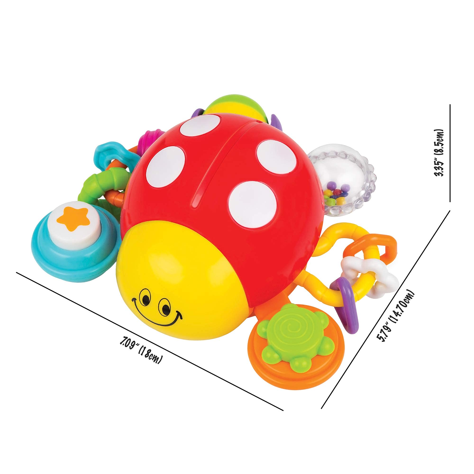 KiddoLab Ladybug Crawling Toy with Fun Sounds, Sliding Rings, Spinning Ball, and Colorful Beads - Develops Cognitive and Motor Skills for 6 Months Plus Babies