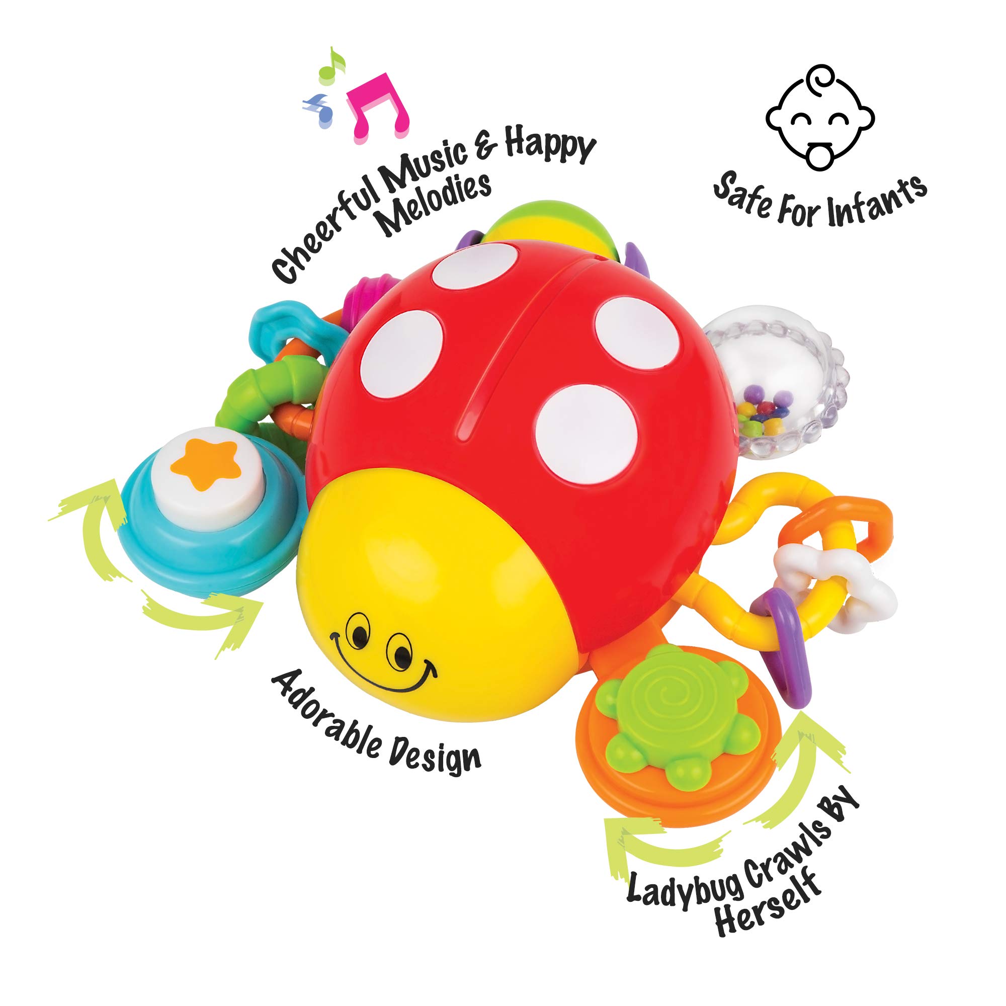 KiddoLab Ladybug Crawling Toy with Fun Sounds, Sliding Rings, Spinning Ball, and Colorful Beads - Develops Cognitive and Motor Skills for 6 Months Plus Babies