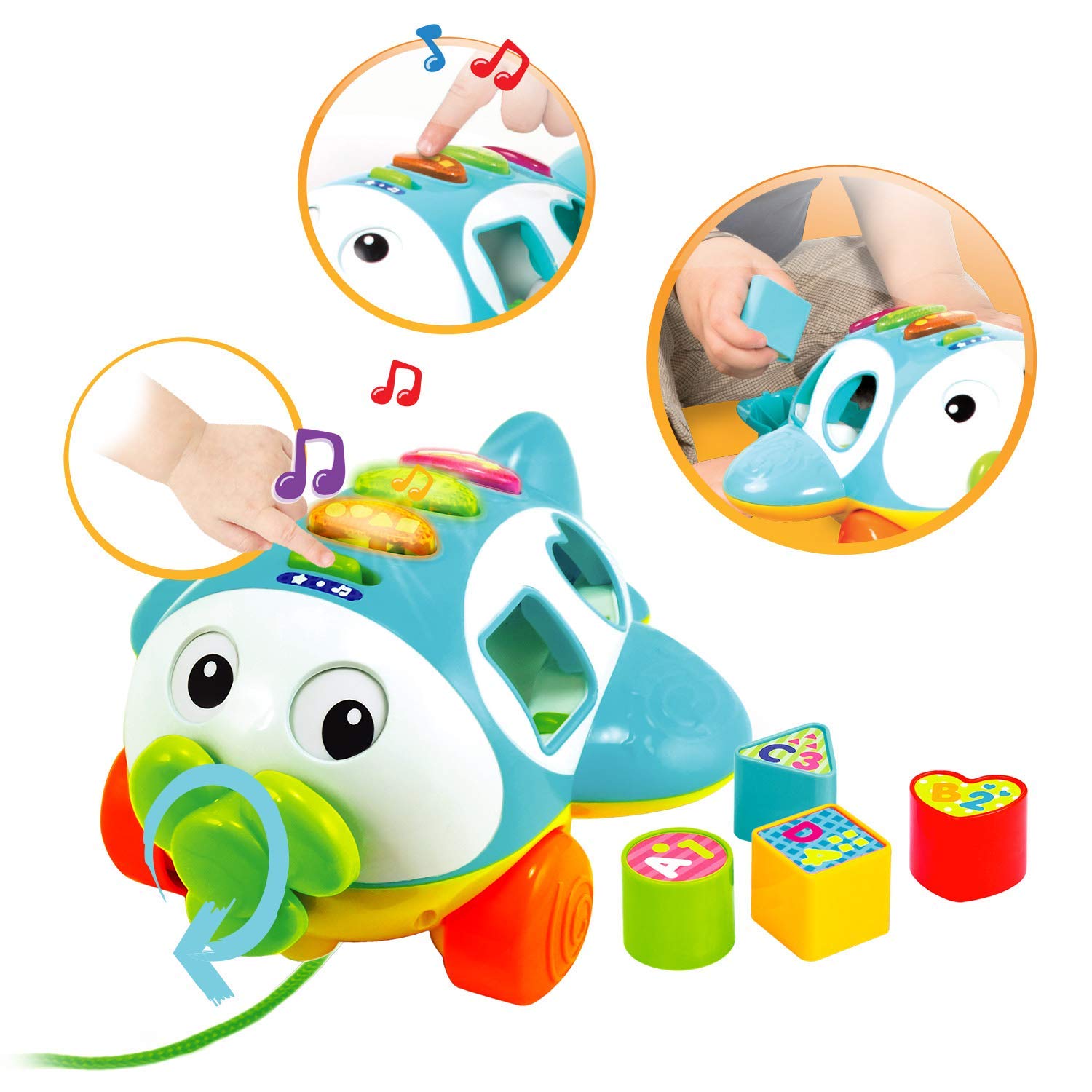 Musical Shape Sorter Plane, Pull-Along Toy - Talking and Singing Airplane Toy with Music for Toddlers and Kids, Ages 12 Months+