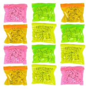 artcreativity domino game set - pack of 12 - each domino set includes 28 pieces per neon pink, yellow, green and orange bags - great school, carnival prizes - awesome party favor - fun game for kids