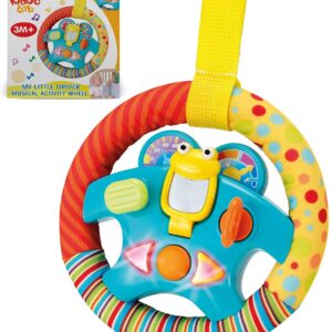 KiddoLab Steering Wheel Toy with Music,Lights,Sounds & Flip Up Mirror - Crib & Stroller Toys with Soft Fabric and Velcro Tap for Easy Attachment. Car Seat Toys for Babies and Toddlers. Ages 3 Months+