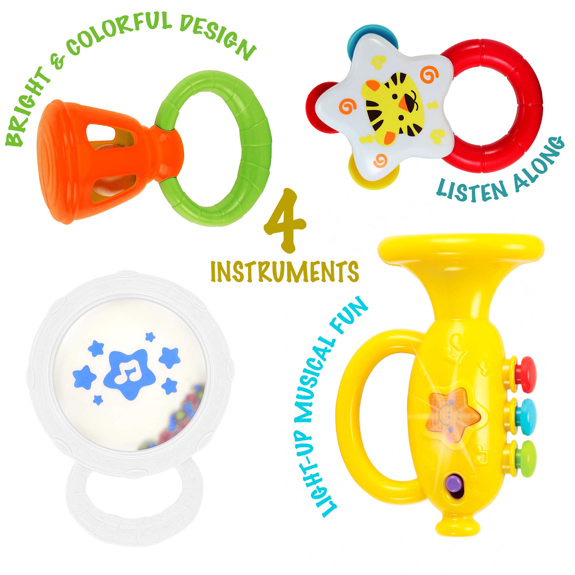 KiddoLab Musical Instruments Set with an Electronic Trumpet and Rattles for Babies. Toddler Learning Toys for Early Development. First Infant Music Toy for 3 to 18 Months Old