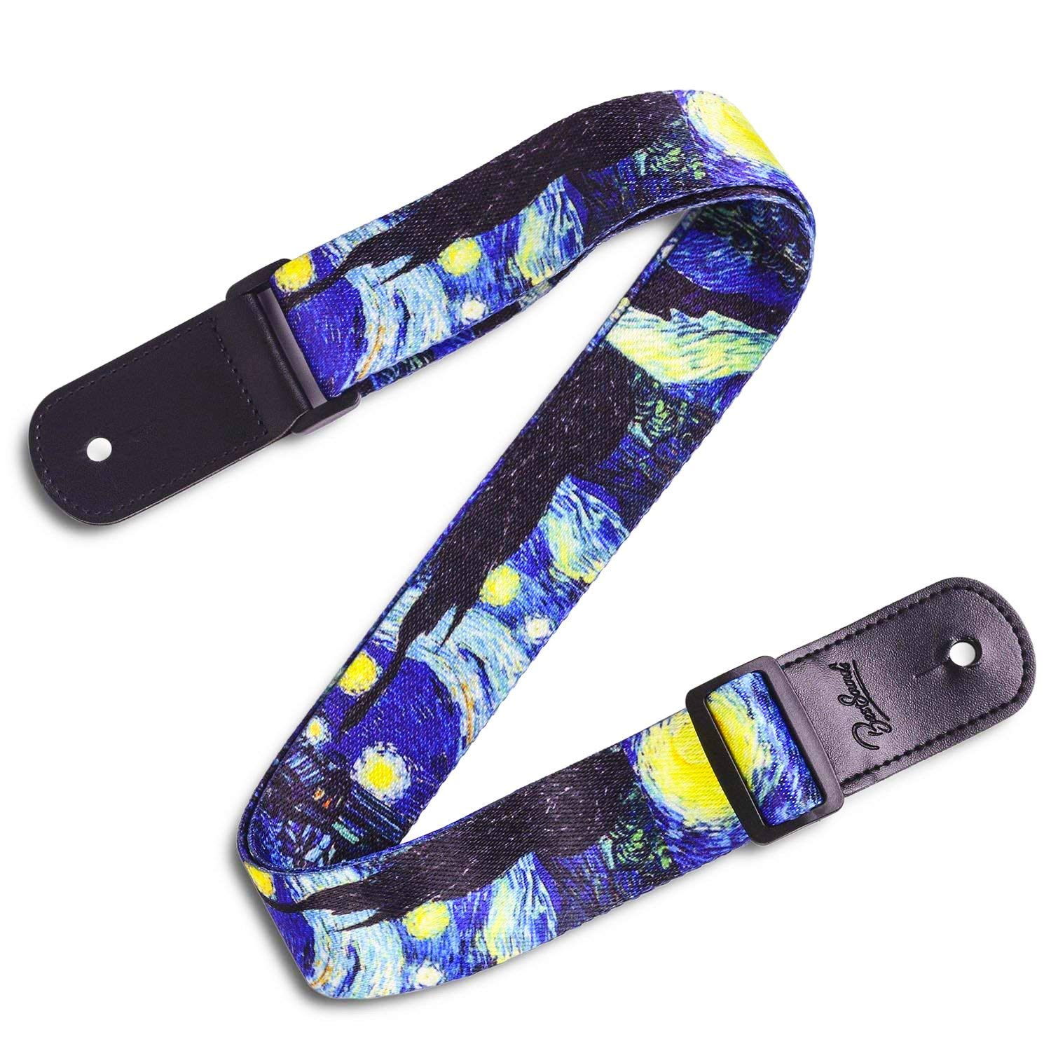 Van Gogh"Starry Night" Ukulele Strap & Leather Ends Shoulder Strap for Soprano Concert Tenor and Baritone Ukulele (Uke-Starry Night)