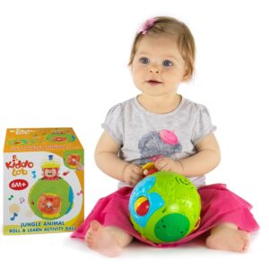 Jungle Animal Roll & Learn Fun Baby Activity Ball. Activity Center with Light, Sounds and Music. Crawling Toys for 6 month old and up boys. Electronic Playtime Light Up Monkey Ball Toy for Toddlers