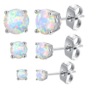 gemsme 18k white gold plated 3/5/7mm round opal stud earrings pack of 3