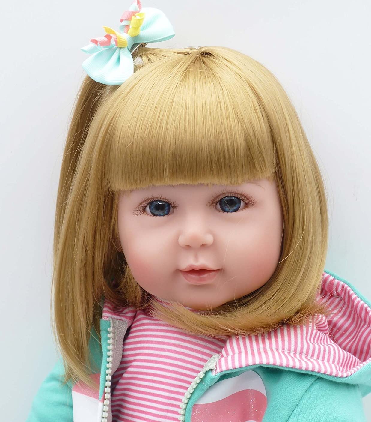 Pedolltree Lovely Handmade Soft Silicone Reborn Toddler Girl Dolls Golden Hair 24 Inch 60cm Realistic Looking Newborn Vinyl Dolls Toddler Toy for Kid Xmas Gift