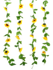 charmly pack of 2 artificial sunflower garland fake silk sunflower vine home wedding party garden decor each vine 12 flower heads each 8 ft long