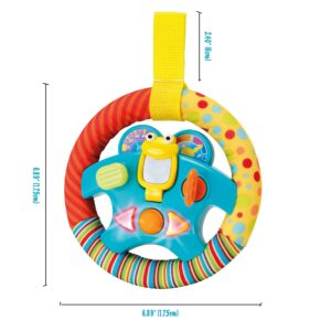 KiddoLab Steering Wheel Toy with Music,Lights,Sounds & Flip Up Mirror - Crib & Stroller Toys with Soft Fabric and Velcro Tap for Easy Attachment. Car Seat Toys for Babies and Toddlers. Ages 3 Months+