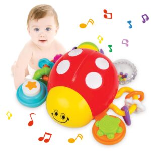 kiddolab ladybug crawling toy with fun sounds, sliding rings, spinning ball, and colorful beads - develops cognitive and motor skills for 6 months plus babies