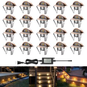 chnxu led outdoor deck lights kits, Φ1.38in warm white 20 pack bronze, low voltage 12 volt dc ip65 waterproof, electric wired recessed stair step riser mini under landscape lighting for outside yard