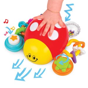 KiddoLab Ladybug Crawling Toy with Fun Sounds, Sliding Rings, Spinning Ball, and Colorful Beads - Develops Cognitive and Motor Skills for 6 Months Plus Babies