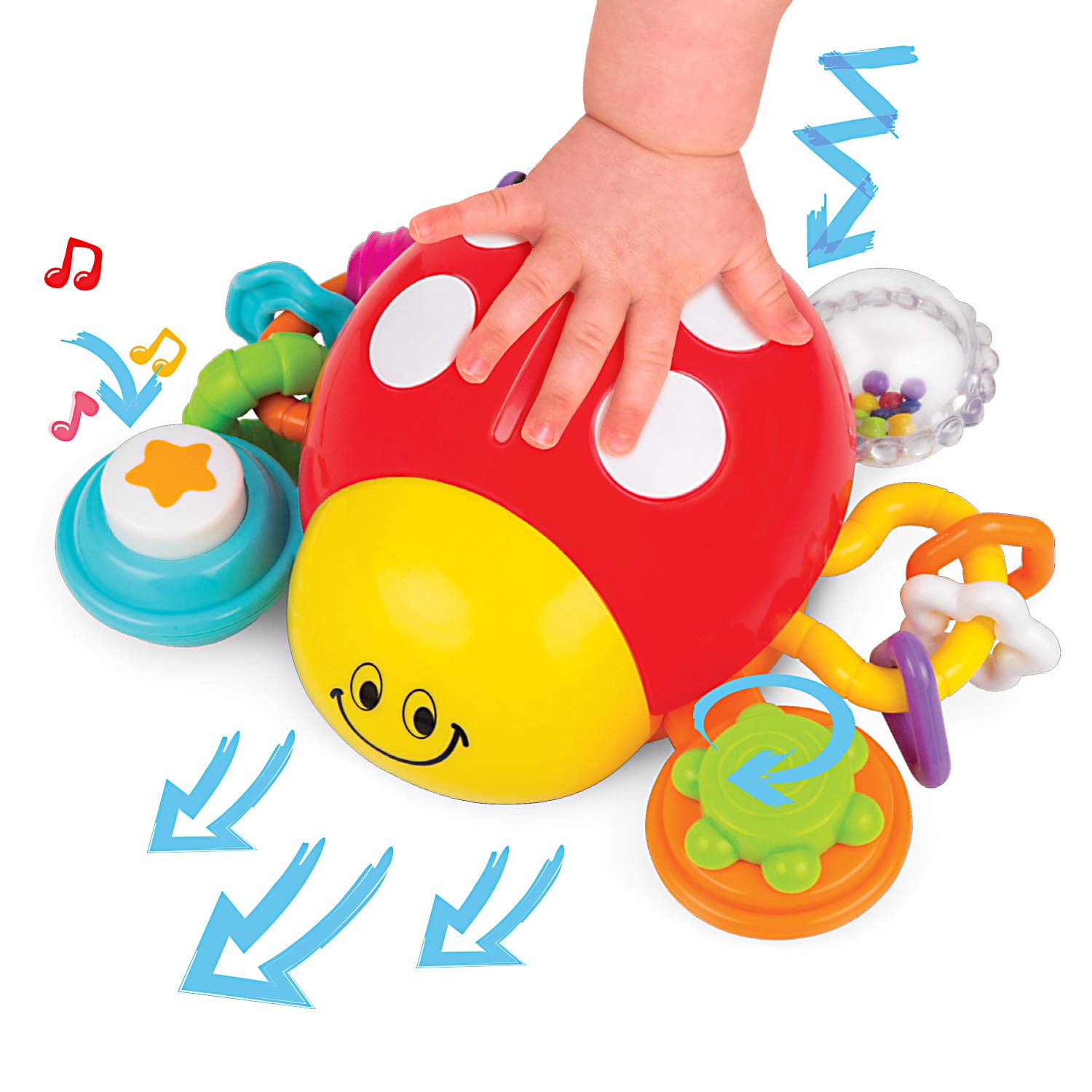 KiddoLab Ladybug Crawling Toy with Fun Sounds, Sliding Rings, Spinning Ball, and Colorful Beads - Develops Cognitive and Motor Skills for 6 Months Plus Babies