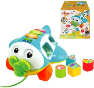 musical shape sorter plane, pull-along toy - talking and singing airplane toy with music for toddlers and kids, ages 12 months+