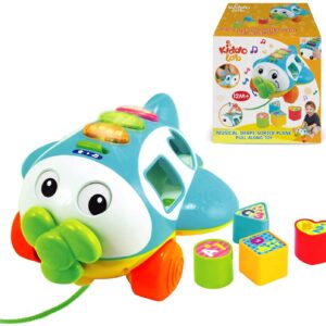 Musical Shape Sorter Plane, Pull-Along Toy - Talking and Singing Airplane Toy with Music for Toddlers and Kids, Ages 12 Months+