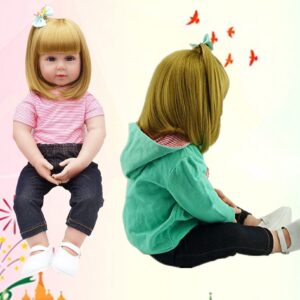 Pedolltree Lovely Handmade Soft Silicone Reborn Toddler Girl Dolls Golden Hair 24 Inch 60cm Realistic Looking Newborn Vinyl Dolls Toddler Toy for Kid Xmas Gift