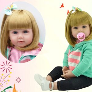 Pedolltree Lovely Handmade Soft Silicone Reborn Toddler Girl Dolls Golden Hair 24 Inch 60cm Realistic Looking Newborn Vinyl Dolls Toddler Toy for Kid Xmas Gift