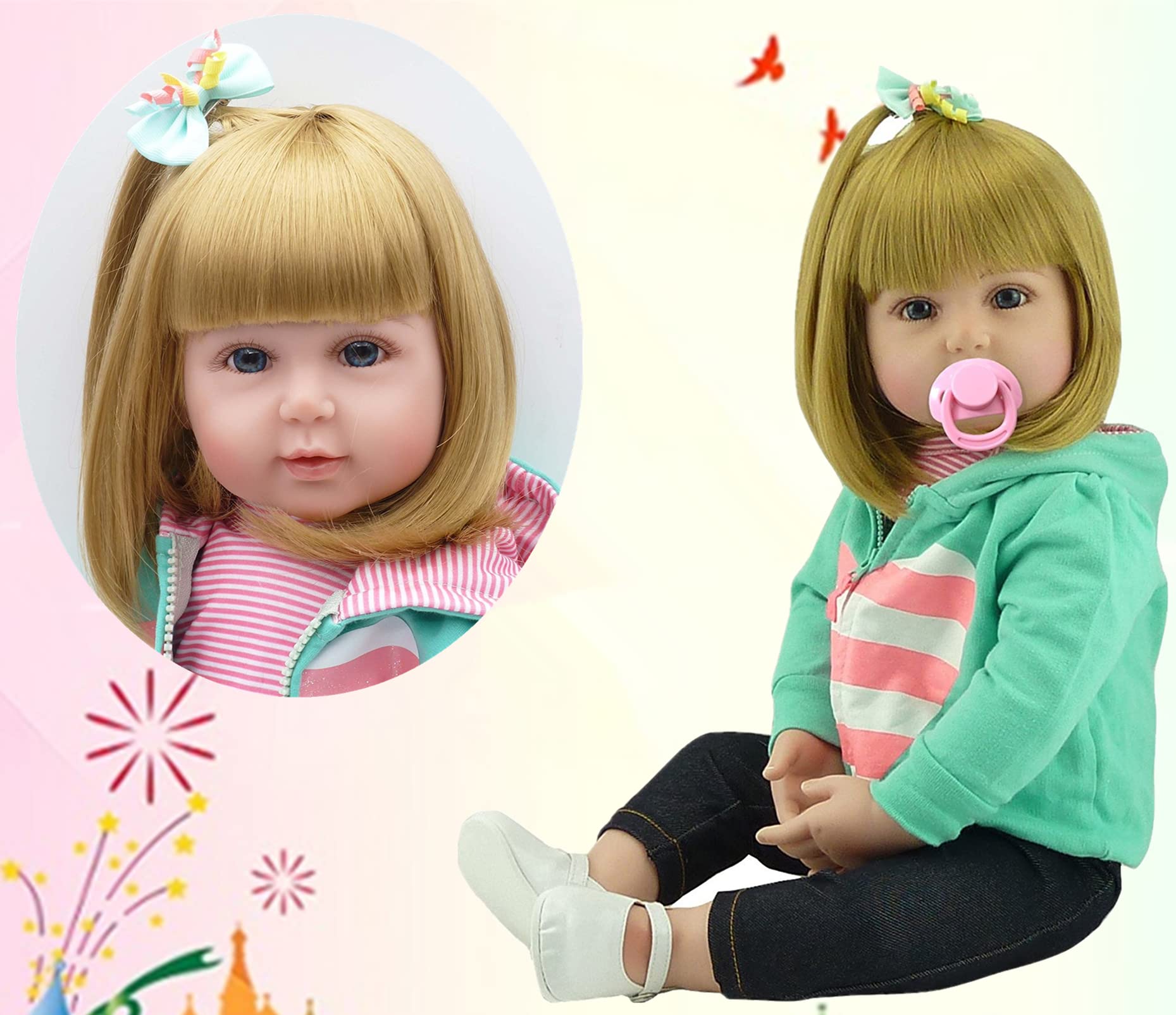 Pedolltree Lovely Handmade Soft Silicone Reborn Toddler Girl Dolls Golden Hair 24 Inch 60cm Realistic Looking Newborn Vinyl Dolls Toddler Toy for Kid Xmas Gift