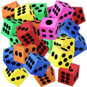 artcreativity colored foam dice set - pack of 24-1.5 inches big - colorful dice set - six assorted colors - fun playing games - great gift for kids