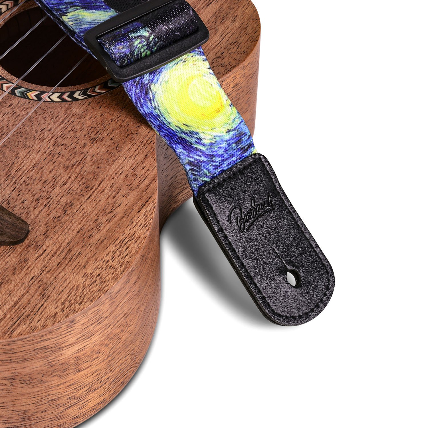 Van Gogh"Starry Night" Ukulele Strap & Leather Ends Shoulder Strap for Soprano Concert Tenor and Baritone Ukulele (Uke-Starry Night)