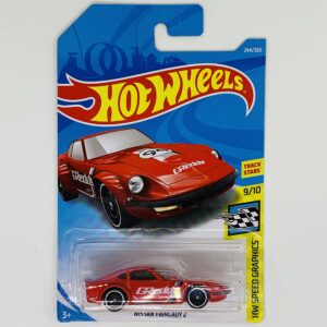 hot wheels speed graphics 9/10, red nissan fairlady z 244/365 50th anniversary card