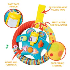 KiddoLab Steering Wheel Toy with Music,Lights,Sounds & Flip Up Mirror - Crib & Stroller Toys with Soft Fabric and Velcro Tap for Easy Attachment. Car Seat Toys for Babies and Toddlers. Ages 3 Months+