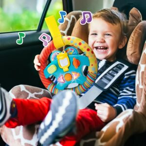 KiddoLab Steering Wheel Toy with Music,Lights,Sounds & Flip Up Mirror - Crib & Stroller Toys with Soft Fabric and Velcro Tap for Easy Attachment. Car Seat Toys for Babies and Toddlers. Ages 3 Months+