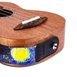 Van Gogh"Starry Night" Ukulele Strap & Leather Ends Shoulder Strap for Soprano Concert Tenor and Baritone Ukulele (Uke-Starry Night)