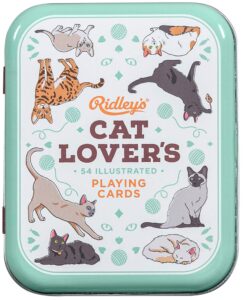 ridley’s cat lover’s deck of index playing cards – 54 beautifully hand-illustrated cat playing cards – includes a durable storage tin for easy travel – makes a unique gift idea