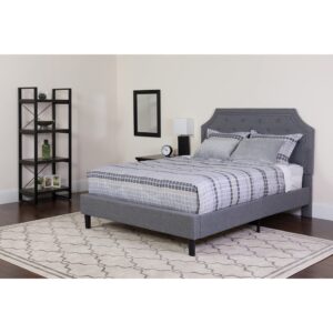 flash furniture brighton full size tufted upholstered platform bed in light gray fabric with pocket spring mattress