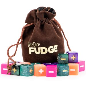 wiz dice - fudge dice gm starter set - polyhedral set with bag for rpg adventure games - d6 dice with plus, minus, and blank faces - mystical - 20 ct