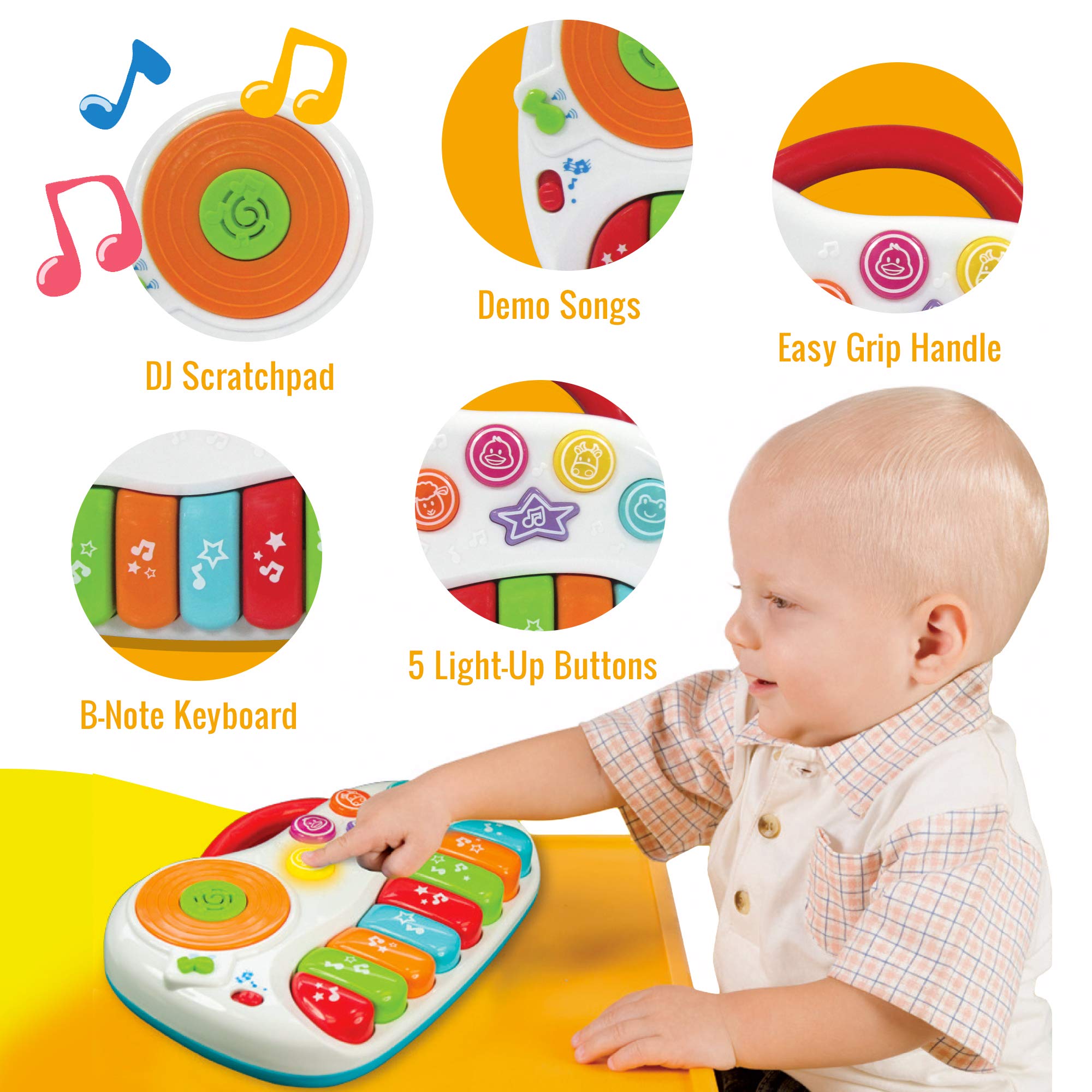 Musical Piano Toy for 1-3 Years Old Toddlers with Keyboard Note, DJ Mixer and Light-Up Buttons - Educational and Fun for Both Boys and Girl