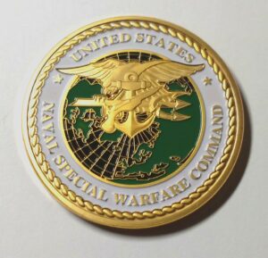 navy seal team sea, land, air naval special warfare command colorized challenge art coin