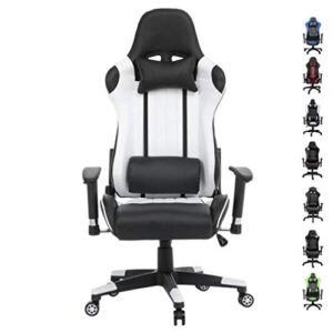 devoko gaming chair racing style high back computer chair with adjustable armrests ergonomic office chair executive swivel task chair with headrest and lumbar support (white)