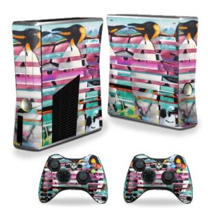 mightyskins skin compatible with x-box 360 xbox 360 s console - penguin party | protective, durable, and unique vinyl decal wrap cover | easy to apply, remove, and change styles | made in the usa