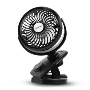 skygenius battery operated clip on oscillating desk fan, portable rechargeable mini personal fan