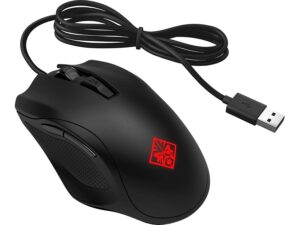 hp omen 400 wired usb gaming mouse, optimized mechanical switches, quick adjust 1600-5000 dpi optical sensor, sniper mode 400 dpi, rgb led, customizable buttons