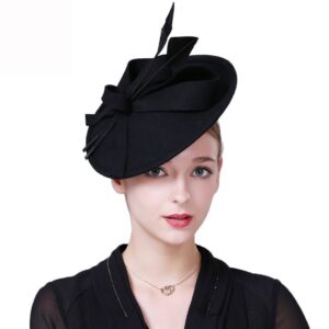 f fadves vintage womens dress fascinator wool pillbox hat formal church wedding tilt hat black